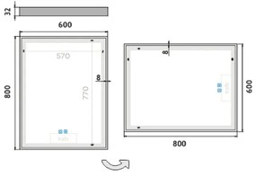 Nimco LED zrcadlo 600x800 se dvěma dotykovými senzory - ZP 13002VX