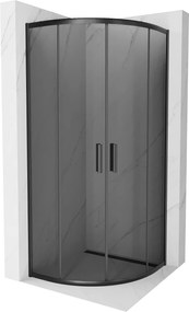 Mexen Rio, čtvrtkruhový sprchový kout s posuvnými dveřmi 90 (dveře) x 90 (dveře) x 190 cm, 5mm šedé sklo, černý profil, 863-090-090-70-40
