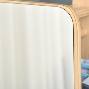 HOMCOM Zrcadlo s kolečky - Oblečkový stojan, 4 háčky, police MDF s povrchovou úpravou světlého dřeva