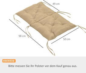 Outsunny sada 2 polštářů na sezení, 98 x 50 cm Polštář na židli s poutky, potah z tkaniny, tloušťka 8 cm, barva khaki