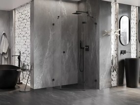 Mexen Lunar, výklopný pětiúhelníkový sprchový kout pravý 90 x 90 cm, 8mm čiré sklo, černý profil, 831-090P-090L-70-00-P