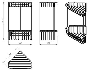 Gedy SMART dvoupatrová rohová police 200x325x151mm, chrom 2482