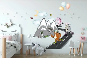 Hravá dětská nálepka na zeď lenochodi sportovci  na horách 120 x 240 cm