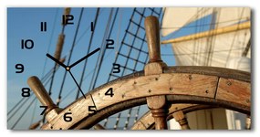 Wallmuralia Skleněné hodiny na stěnu Kormidlo na plachetnici 60x30 cm