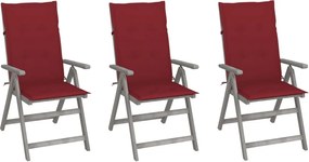 vidaXL Zahradní polohovací židle s poduškami 3 ks masivní akácie [3064738] Barva: vínová červená
