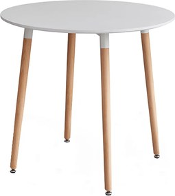 Jídelní stůl, bílá/buk, průměr 80 cm, ELCAN NEW TYP 2