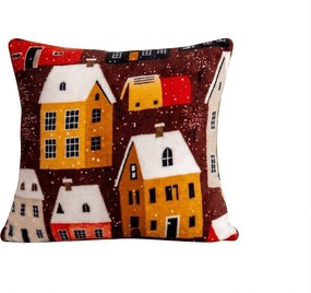 Mikroplyšový povlak na polštářek SNOWY VILLAGE 45x45 cm, barevný