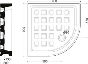 Kerasan RETRO keramická sprchová vanička, čtvrtkruh 90x90x20cm, R550, bílá 133901