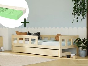 Benlemi Jednolůžko FENCE 4v1 90x200 cm se zábranou a úložným šuplíkem + matrace ADAPTIC Zvolte barvu: Petrolejová, Zvolte zábranu: S jednou zábranou vlevo