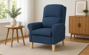 relaxační křeslo, odpočinkové, ušák, dřevo/textil, 101x95x75 cm, přírodní/modrá, Dekorino KR20260041
