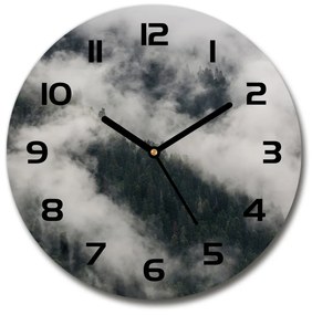 Wallmuralia Skleněné hodiny na stěnu Mlha nad lesem fi 30 cm