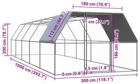vidaXL Marketos Venkovní klec pro kuřata 3 x 10 x 2 m pozinkovaná ocel