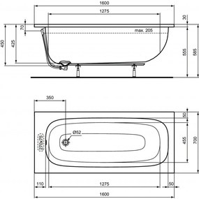 Ideal Standard i.life - Obdélníková vana 160x70 cm, bílá T475801