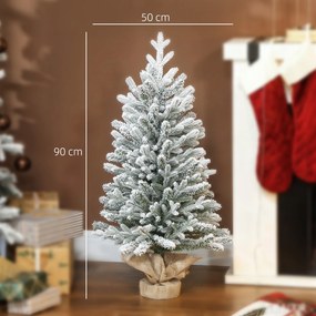 HOMCOM Mini umělý vánoční stromek 90 cm, umělý smrček se sněhem, 486 špiček, cementový základ s plátěným potahem