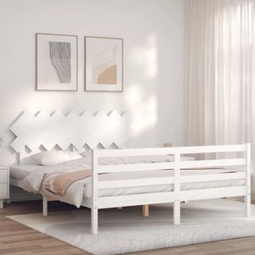 Rám postele s čelem bílý 160 x 200 cm masivní dřevo,  3195297