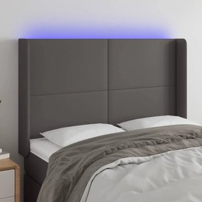 Čelo postele s LED šedé 147 x 16 x 118/128 cm umělá kůže 3123862