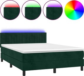 Box spring postel s matrací a LED tmavě zelená 140x190 cm samet 3134522