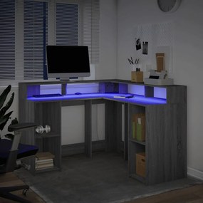 Psací stůl s LED šedý sonoma 130 x 130 x 91 cm kompozitní dřevo 3309452