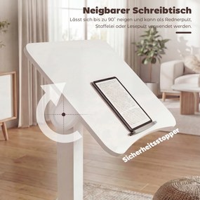 HOMCOM výškově nastavitelný stojací stůl 75–114 cm — mobilní stolík na notebook s naklápěcí deskou, bezpečnostní zarážkou, ocelovým rámem, pneumatick…