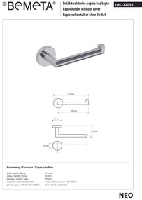 Bemeta Design NEO: Držák toaletního papíru, nerez -