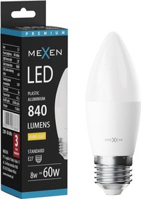 Mexen Nova, LED žárovka E27, C37, 5W, Teplá - 3000K, 830 lm - L102-E27-0830-01