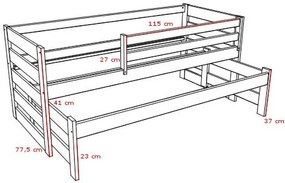 Dětská postel s výsuvnou přistýlkou z MASIVU 200x90cm bez šuplíku - DPV007 - moření dub