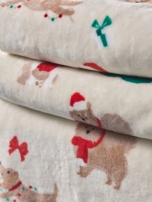 Sinsay - Vánoční deka se vzorem pejsků - béžová