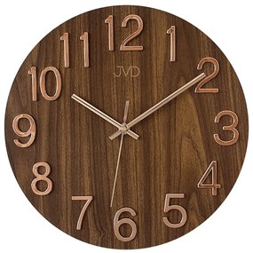 JVD Skleněné kulaté čitelné nástěnné hodiny v imitaci dřeva JVD HT98.8