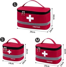 3dílná Cestovní Lékárnička Organizér, Červená, Voděodolná Tkanina, Rozměry: 26x14x14 cm, 19x13x12 cm, 14x10x10 cm