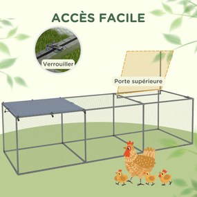 PawHut Venkovní Kurník pro Králíky 3 m² pro Malá Zvířata 3 x 1 x 0,8 m Galvanizovaná Ocel, 1 Horní Dveře, Kryté Prostor Tarp