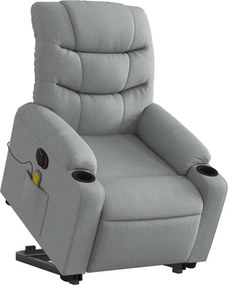 Elektrické zvedací masážní polohovací křeslo světle šedé textil 3206672