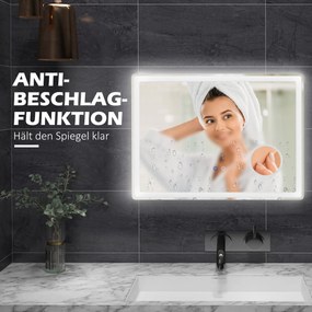 kleankin LED koupelnové zrcadlo Koupelnové zrcadlo s 3x zvětšením a dotykovou funkcí, 80x60 cm, 3 barvy světla, bez mlhy| Aosom