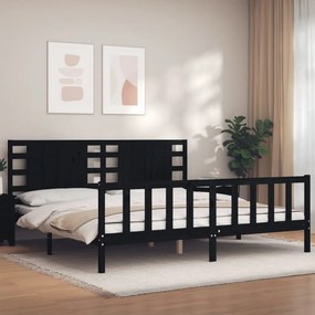 Rám postele s čelem černý 200 x 200 cm masivní dřevo 3192840