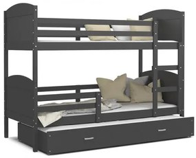 DOBRESNY Dětská patrová postel MATYAS 3 80x190cm s šedou konstrukcí v šedé barvě s přistýlkou