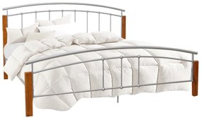TEMPO Manželská postel, dřevo olše/stříbrný kov, 160x200, MIRELA