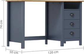 Psací stůl Hill 3 zásuvky šedý 120x50x74 cm masivní borovice 288997