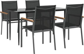 5dílný zahradní jídelní set černý textilen a ocel 3187035