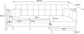 Rozkládací oboustranná sedací souprava do L SILVIANO 230x140 cm, šedá