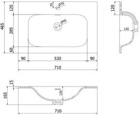 Mexen Vela, umyvadlo na zapuštění 71 x 46,5 cm, černá matná, 25237071