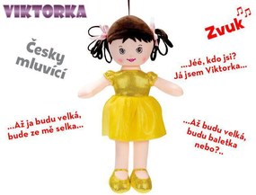Panenka Viktorka hadrová 32 cm česky mluvící na baterie žlutá 0 m+