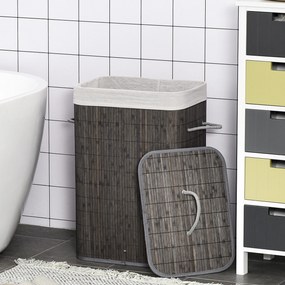 HOMCOM Bambusový úzký koš na prádlo s víkem 83L, sběrač prádla s rukojeťmi, odnímatelný prádlo pytel, koše na prádlo, třídění prádla pro prádelnu, ko…