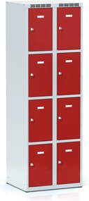 Šatní skříňka S6 s úložnými boxy, 8 boxů, 1800 x 600 x 500 mm, otočný zámek, červené dveře