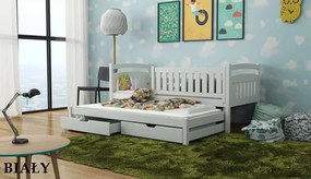 Dřevěná postel GALAXY  s úložným prostorem a výsuvným lůžkem 90x200cm -  BÍLÁ