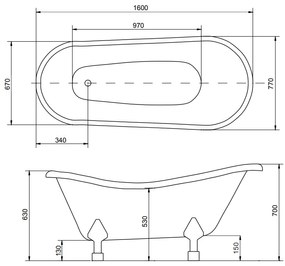 BESCO Volně stojící vana OTYLIA bílá Barva - Bílá, Nožičky k vaně - Bílé, Rozměr vany - 160 × 77 cm - VANMER160W