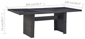 vidaXL Zahradní jídelní stůl černý 200 x 100 x 74 cm sklo a polyratan