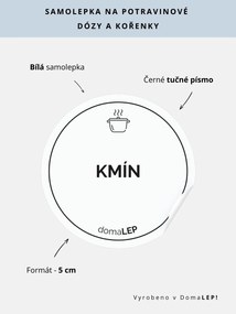 Samolepka na kořenky KMÍN  bílá 5 cm tučné písmo