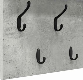 věšák, nástěnný, 1 prkno, háčky, kompozitní dřevo, 40x80x12 cm, beton šedá, Dekorino TK20260018