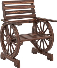 Dřevěná zahradní židle Zahradní židle s designem kola od vozu, dřevěná židle ve venkovském stylu Charred