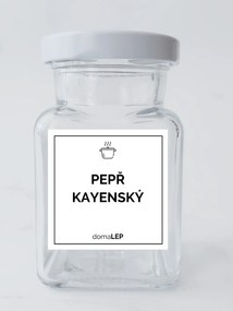 Samolepka na kořenky PEPŘ KAYENSKÝ bílá 5 × 5 cm tučné písmo