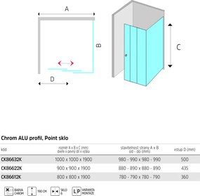 Mereo Mereo, Sprchový kout, Lima, čtverec, chrom ALU, sklo Point, CK86612K